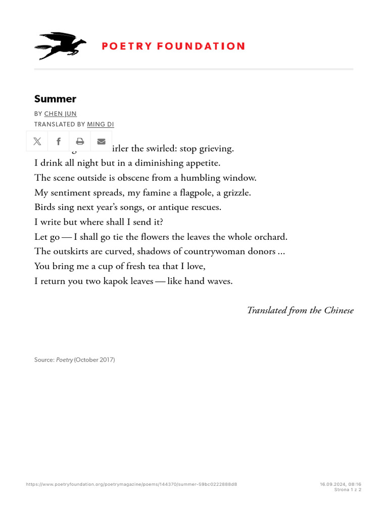 Summer Poem by Chen Jun | PDF