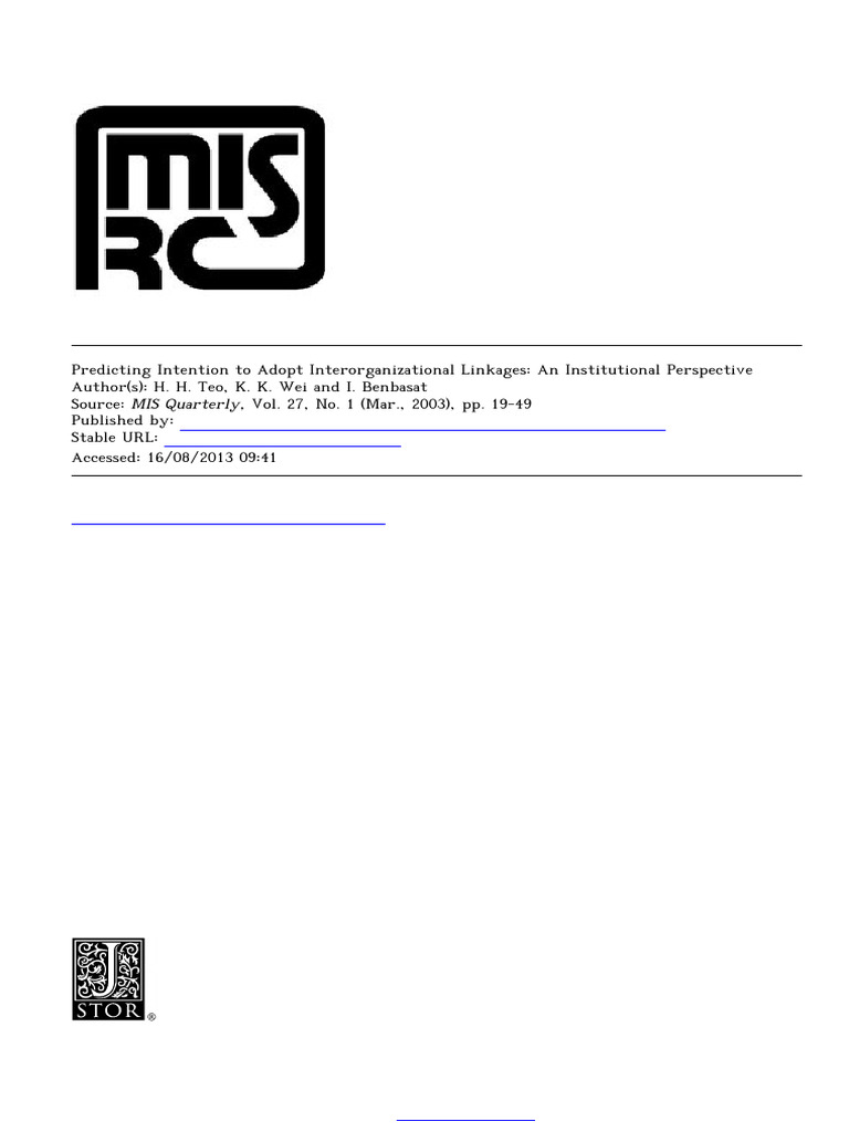 Adoption Intentions for Interorganizational Linkages | PDF | Business