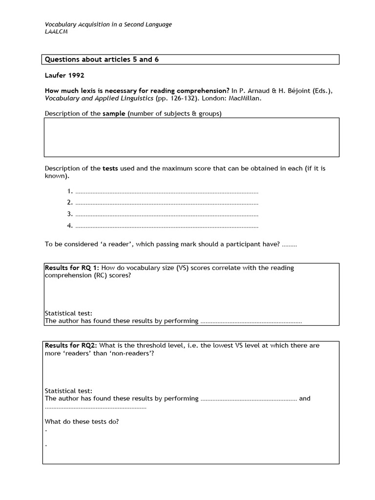 Vocabulary Acquisition in Second Language | PDF