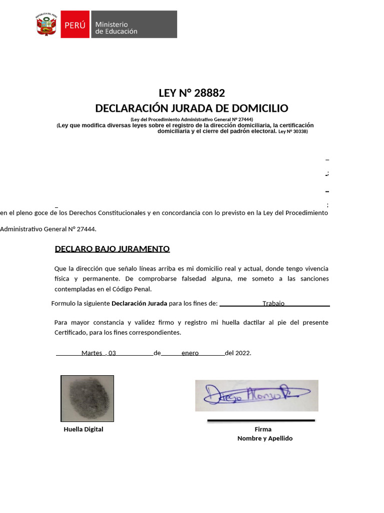 Declaracion Jurada Domiciliaria | PDF