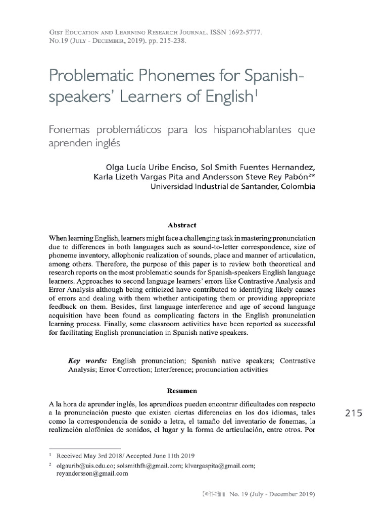 View of Problematic Phonemes For Spanish-Speakers' Learners of English ...