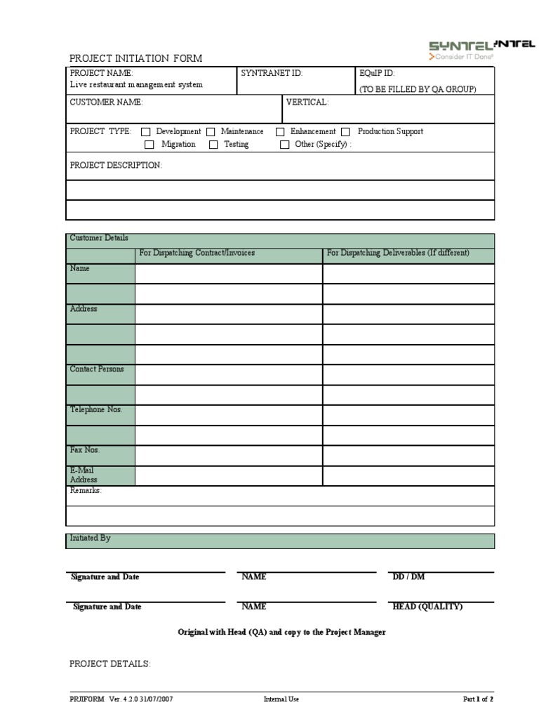 Project Initiation Form for Restaurant System | PDF | Technology ...
