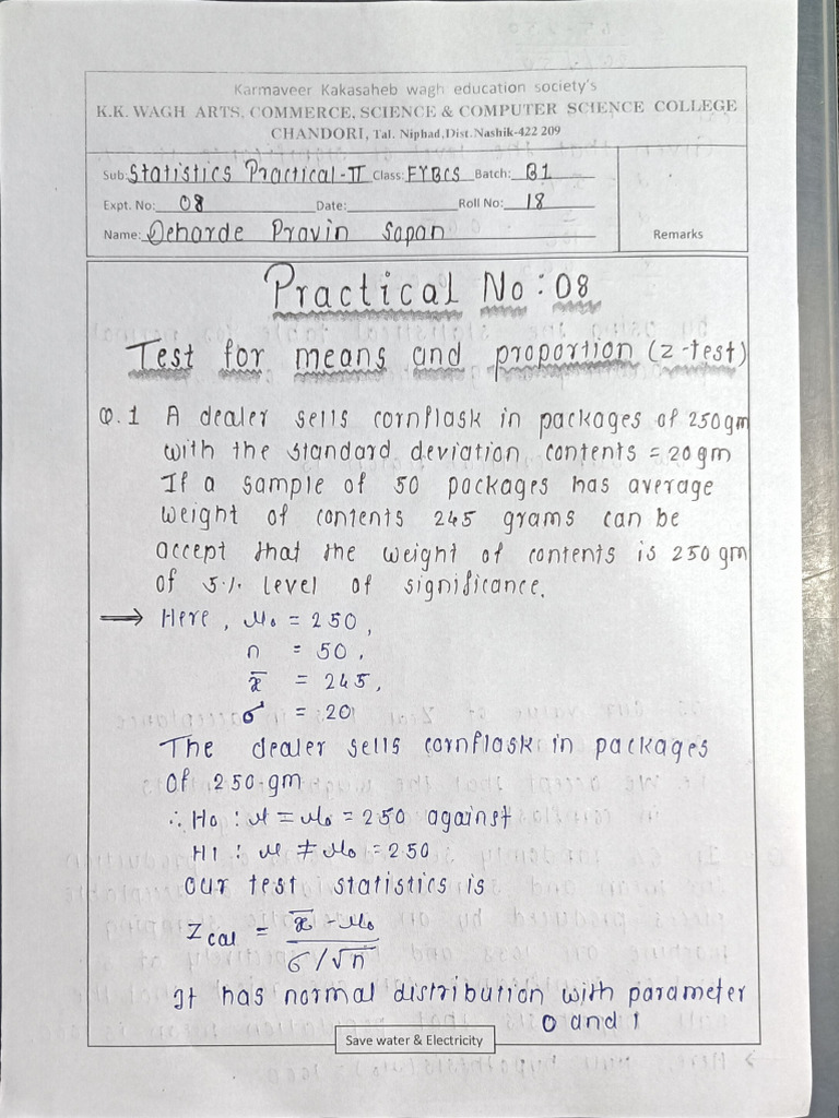 Stat Practical No.08 | PDF