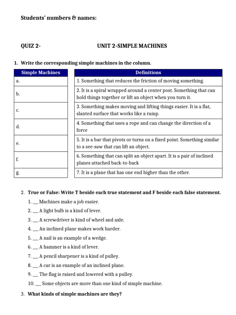 1-2025 - Simple Machines Worksheet | PDF