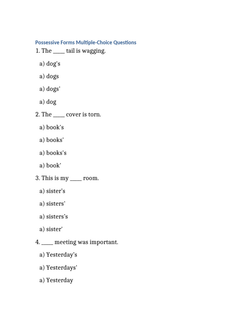 Possessive Forms Questions | PDF