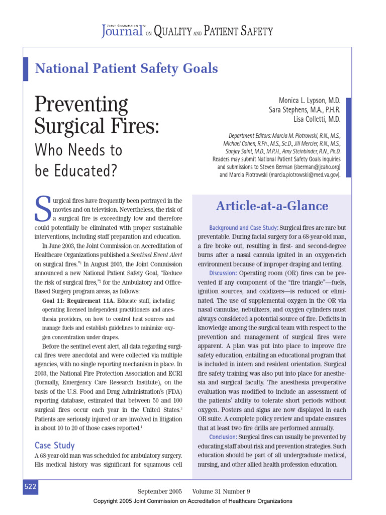 Preventing Surgical Fires | PDF | Surgery | Joint Commission