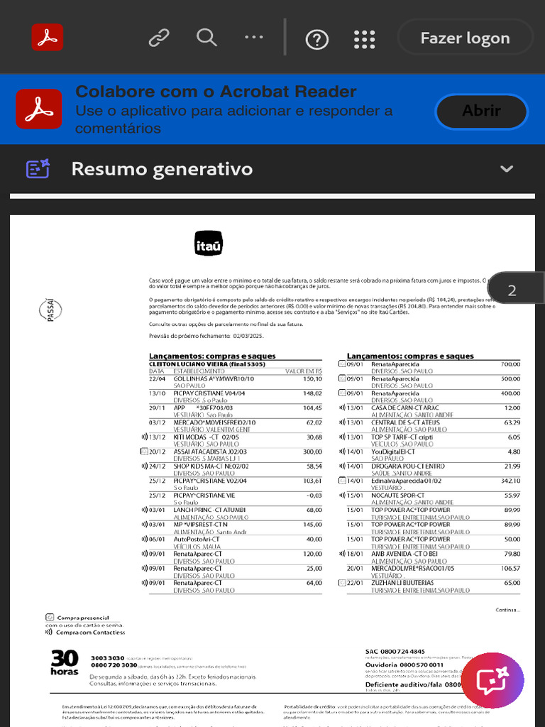 Fatura - MASTERCARD - 100507333109 - 02-2025 - Adobe Cloud Storage | PDF