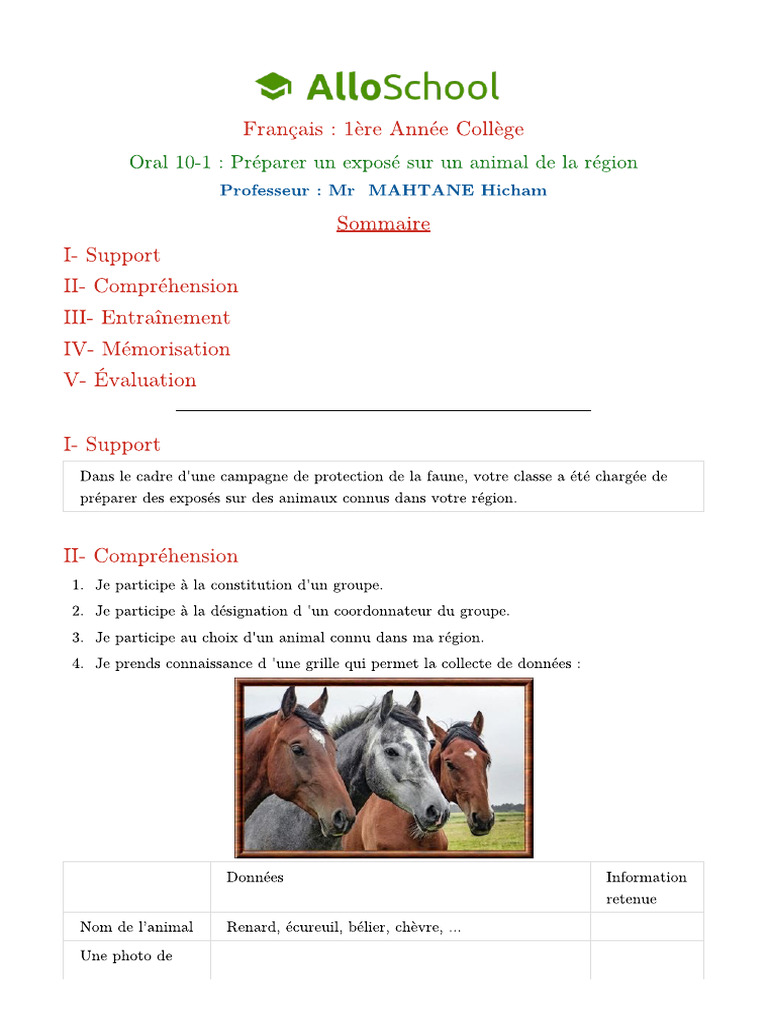 Oral 10 1 Preparer Un Expose Sur Un Animal de La Region 2 | PDF