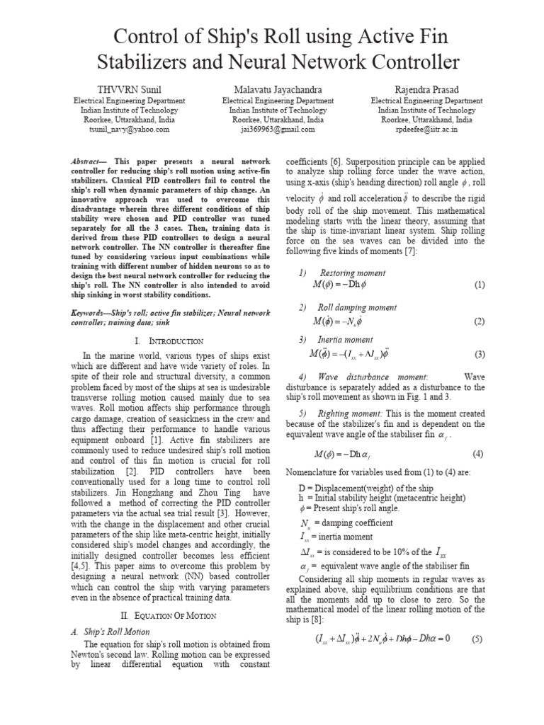 Control of Ships Roll Using Active Fin Stabilizers and Neural Network ...