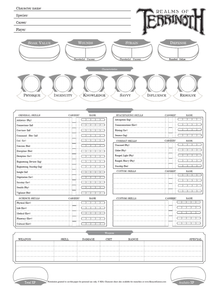 Ti4 Geneys Character Sheet (Kenyon Custom) v2 | PDF