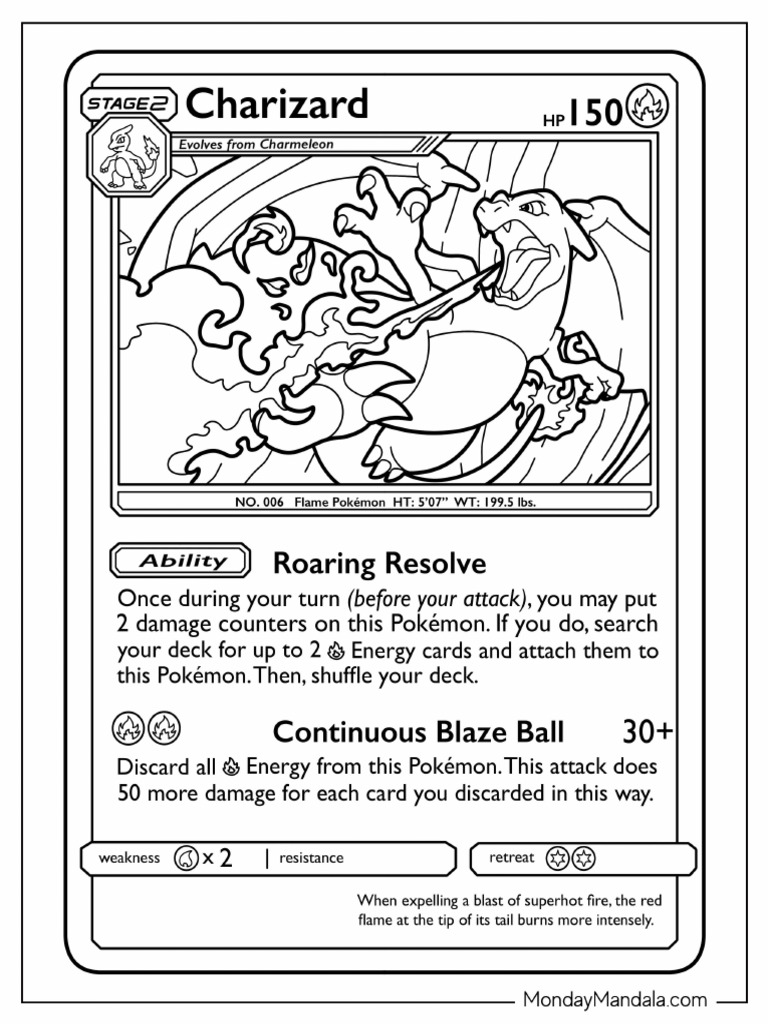 Charizard Continuous Blaze Ball Pokemon Card Coloring Page | PDF