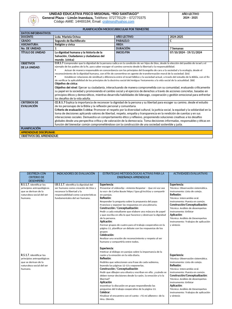 2024-2025 Planificación Microcurricular 2do Bgu C Acompañamiento Integral | PDF ...