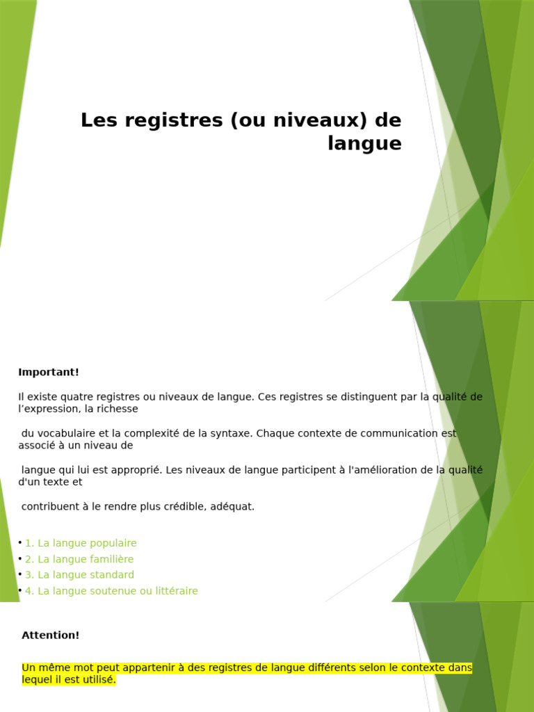 Les Registres (Ou Niveaux) de Langue.pptx Verssion 2.Pptx GAZ[1] | PDF ...