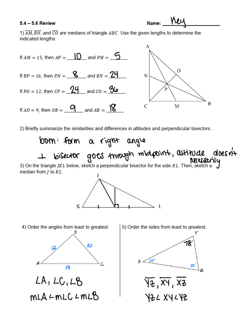 Triangle Medians and Properties Review | PDF | Triangle | Euclidean ...