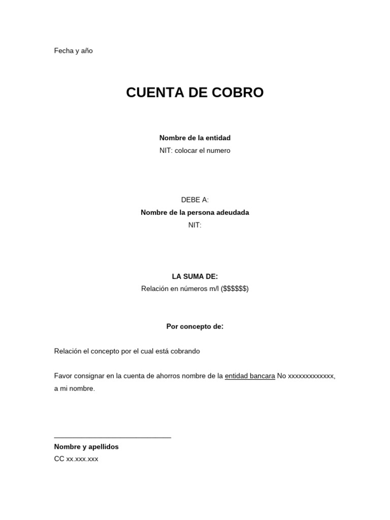 Ejemplo Cuenta de Cobro Sencilla | PDF