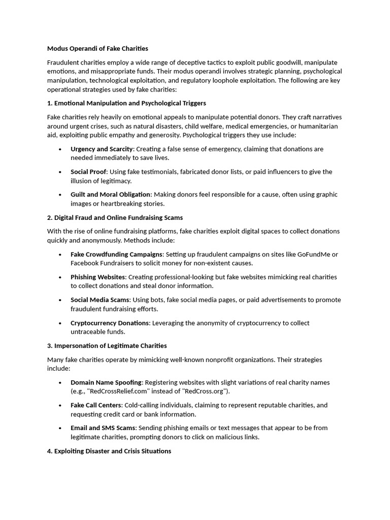 Modus Operandi of Fake Charities | PDF | Phishing | Fundraising