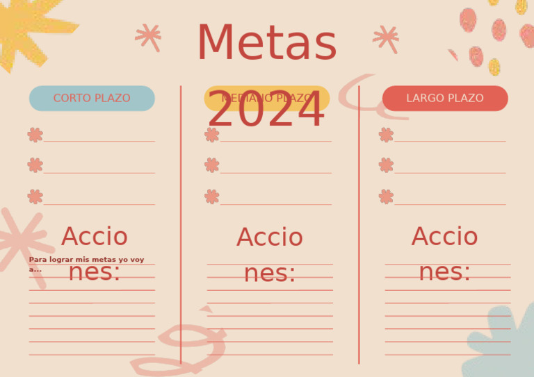 Documento A4 Planificador de Metas 2024 Doodle Azul, Amarillo y Naranja ...