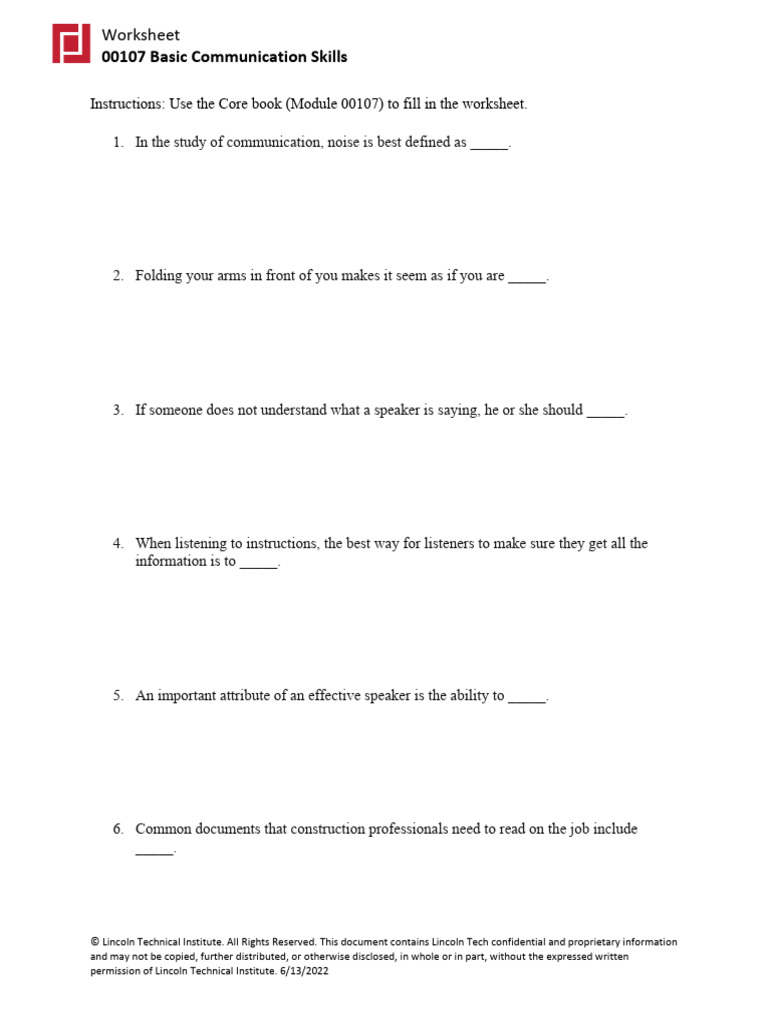 Week 5 Worksheet 00107 Basic Communication Skills | PDF