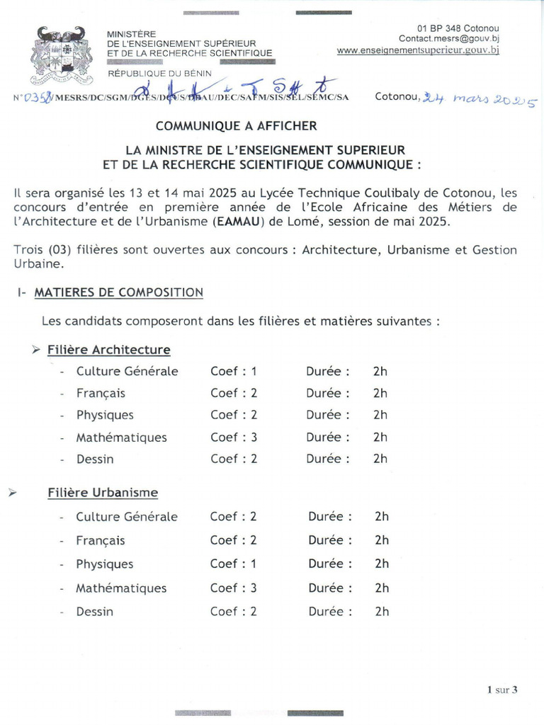 0358 Communiqué À Afficher Concours EAMAU | PDF