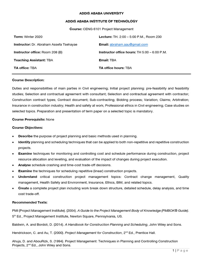 CENG 6101 Course Syllabus AAiT 2020 | PDF | Academic Dishonesty ...