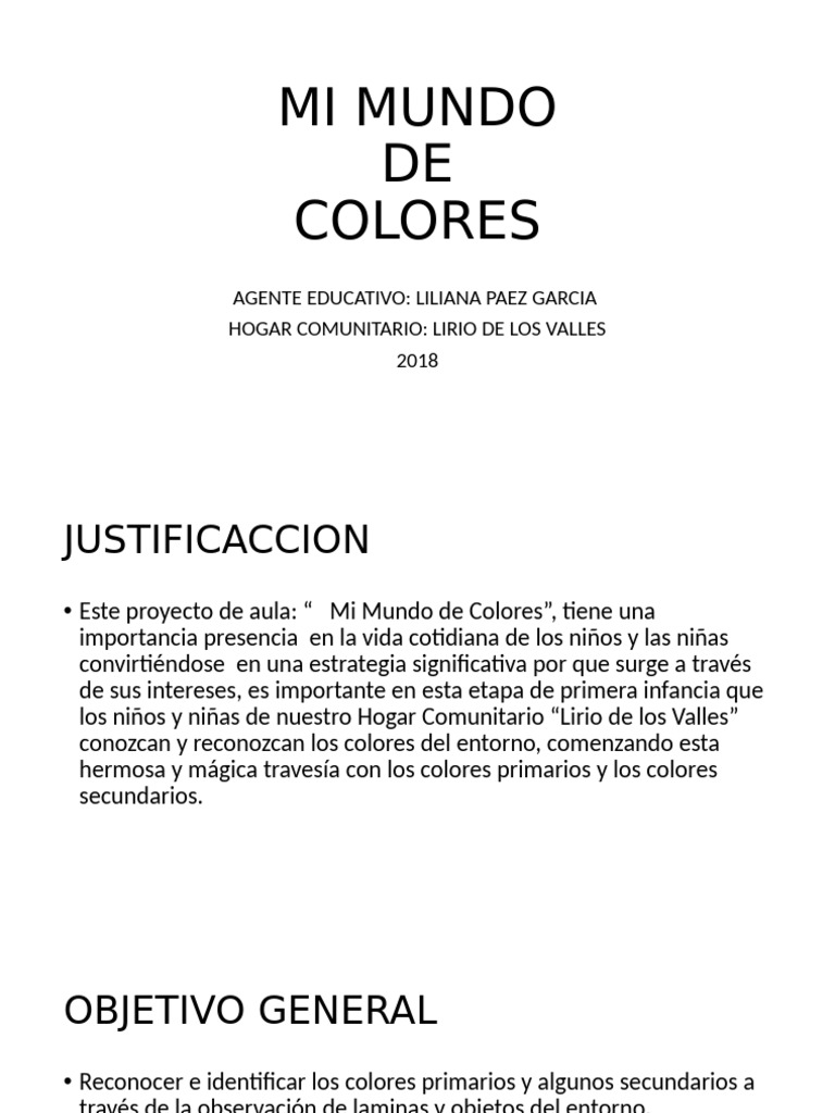 Proyecto Educativo: Mi Mundo de Colores | PDF | Aprendizaje | Color