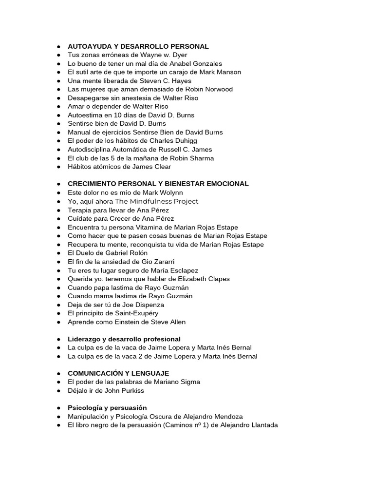 Libros de Autoayuda y Crecimiento Personal | PDF