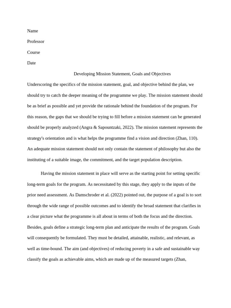 Developing A Mission Statement Goals and Objectives | PDF | Goal ...