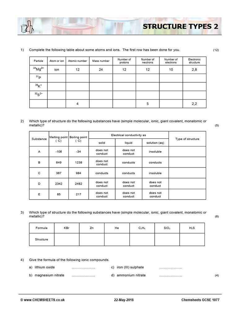 GCSE Atoms and Ions Worksheet | PDF | Ion | Molecules