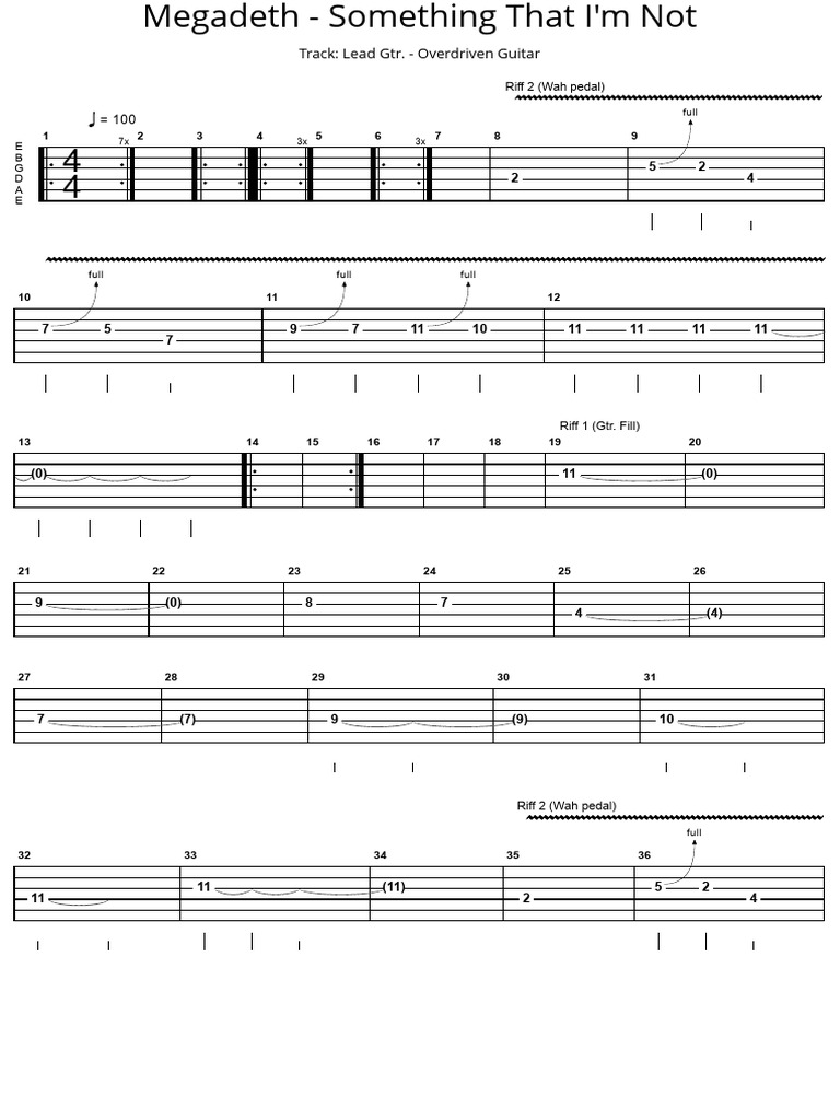 Something That I'm Not Tab by Megadeth Songsterr Tabs With Rhythm | PDF | Musical Instruments ...
