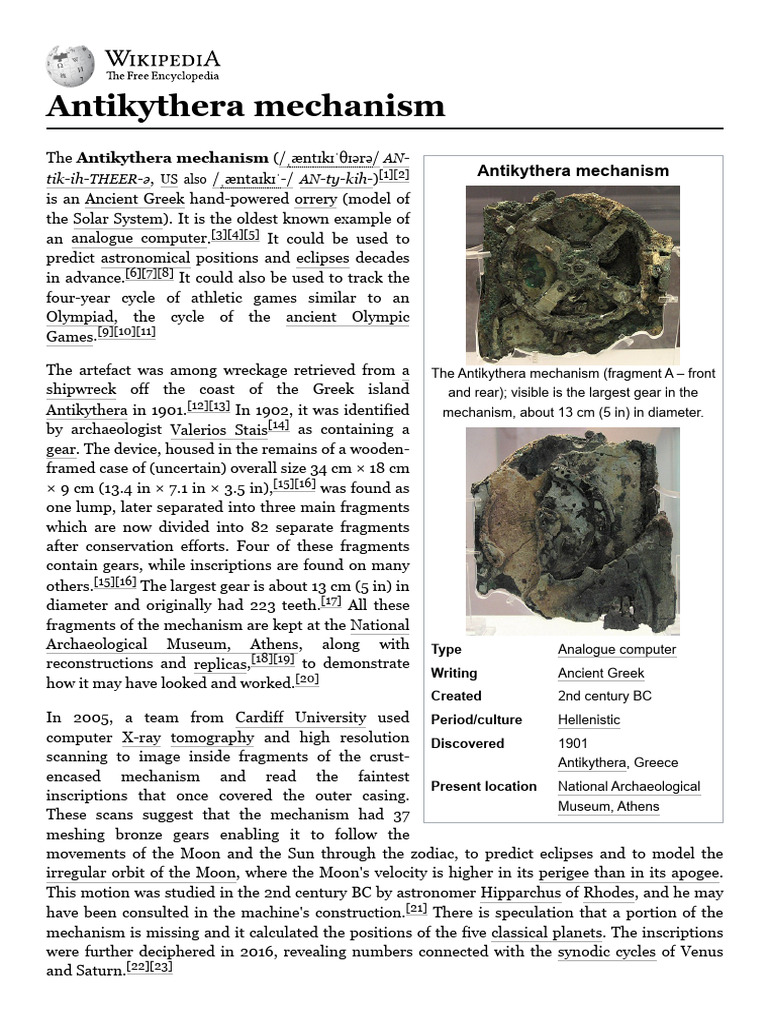 Antikythera Mechanism Overview | PDF | Astronomy