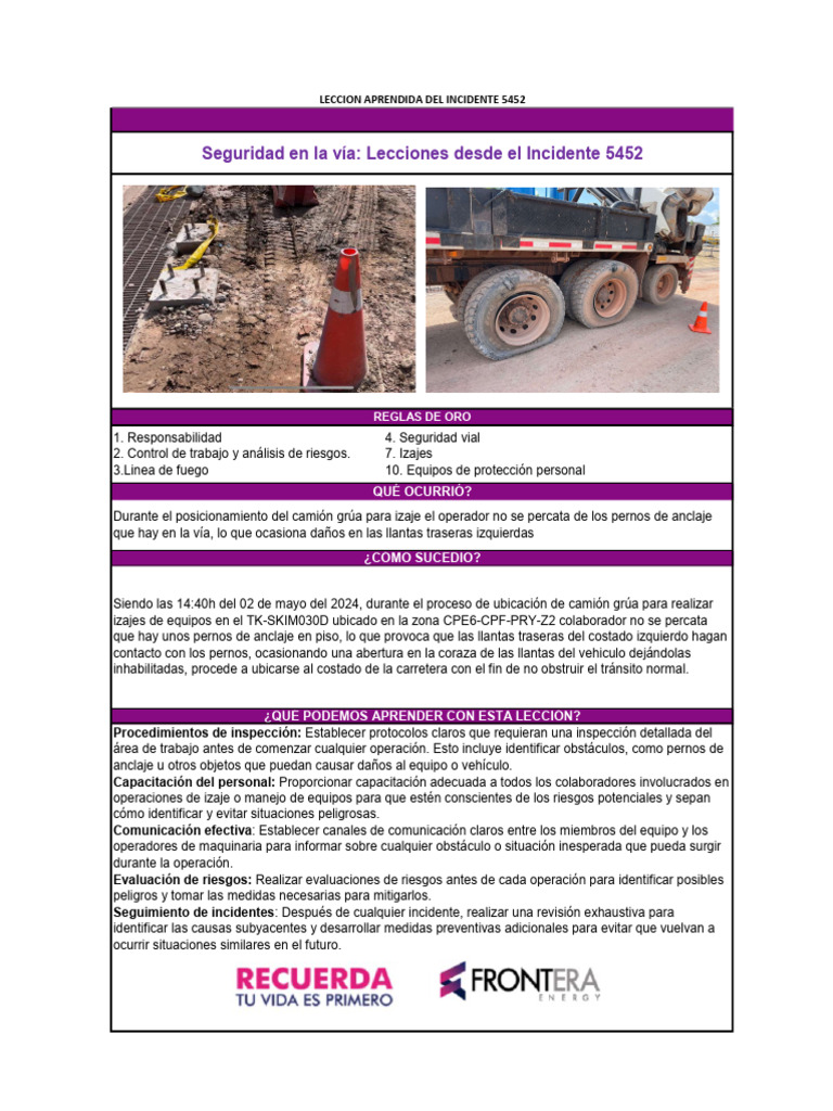 Leccion Aprendida Seguridad Vial | PDF