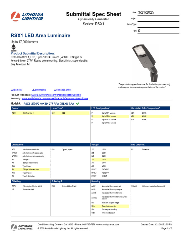 Lithonia Lighting-RSX1-SubmittalSpecSheet-032125 | PDF | Electrical ...
