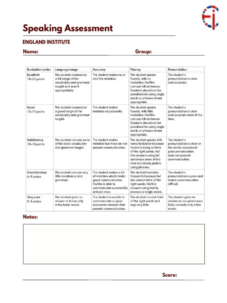Red Speaking Assessment Rubric Worksheet_20240809_183239_0000 | PDF
