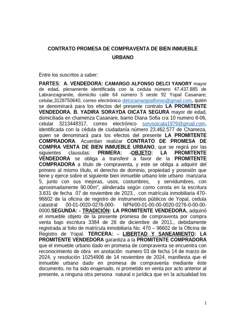 Promesa de Compraventa en Yopal | PDF | Pago inicial