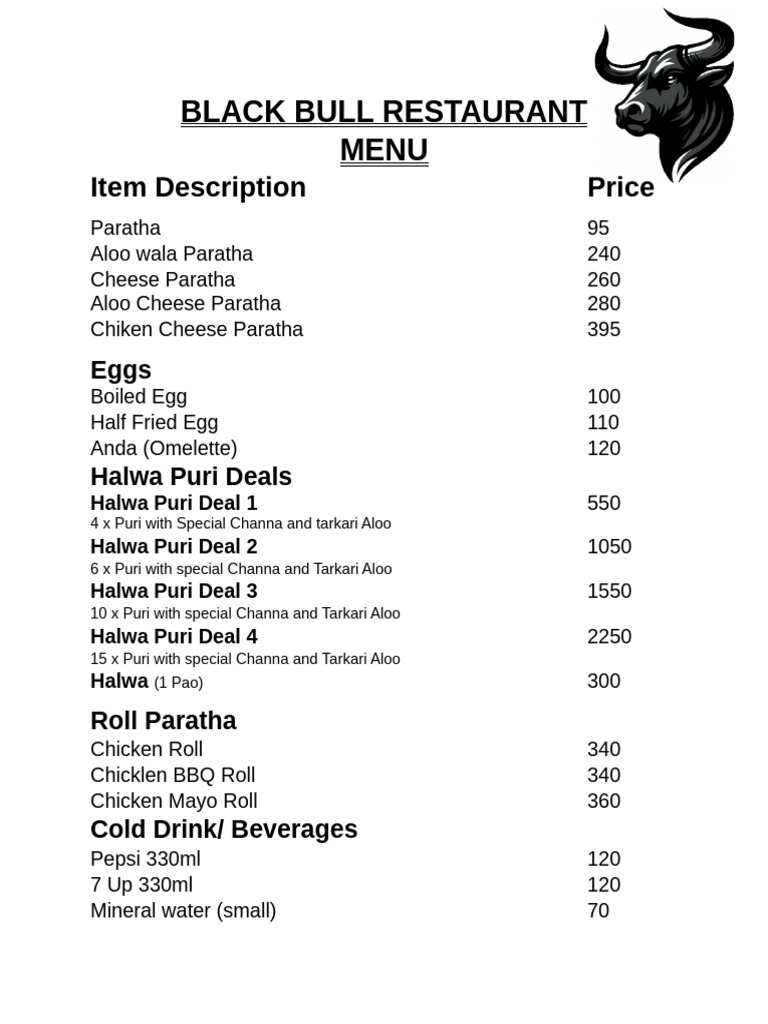 Black Bull Menu 16 Feb 25 | PDF