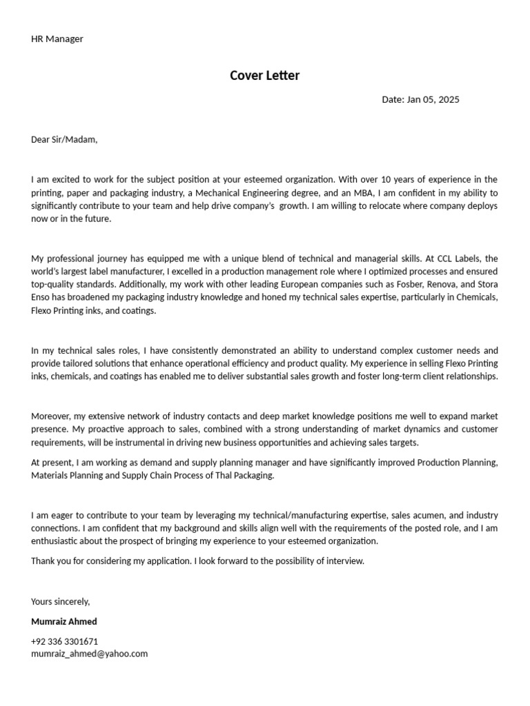 Cover Letter Job Application | PDF