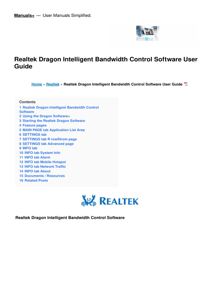 Realtek Dragon Intelligent Bandwidth Control Software Manual | PDF ...