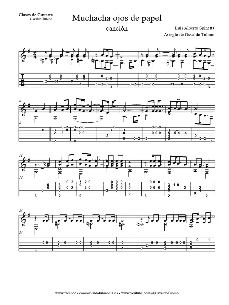 Muchacha Ojos de Papel by Spinetta Arranged Osvaldo Tubino | PDF | Rock Music