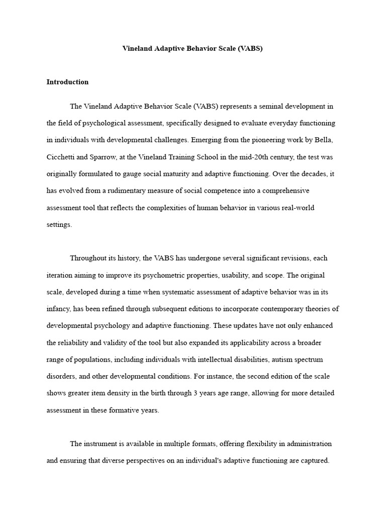 Vineland Adaptive Behavior Scale (VABS) | PDF | Educational Assessment ...