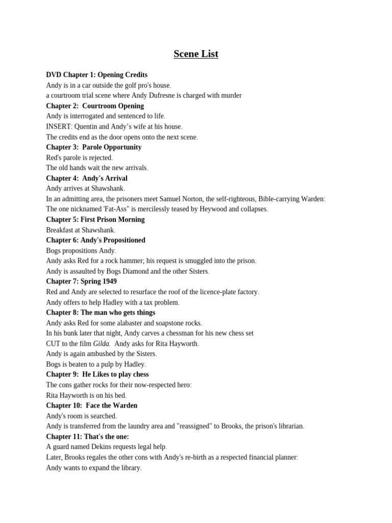 Shawshank Scene List | PDF