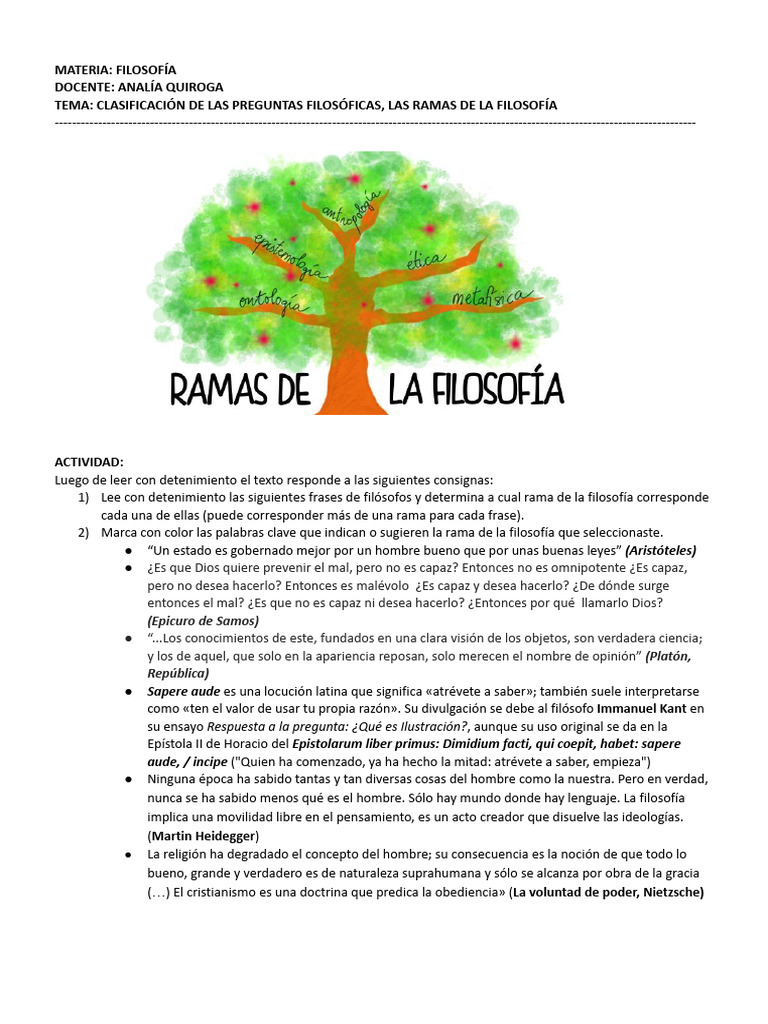 Clasificación de Las Preguntas Filosóficas - Las Ramas de La Filosofia ...