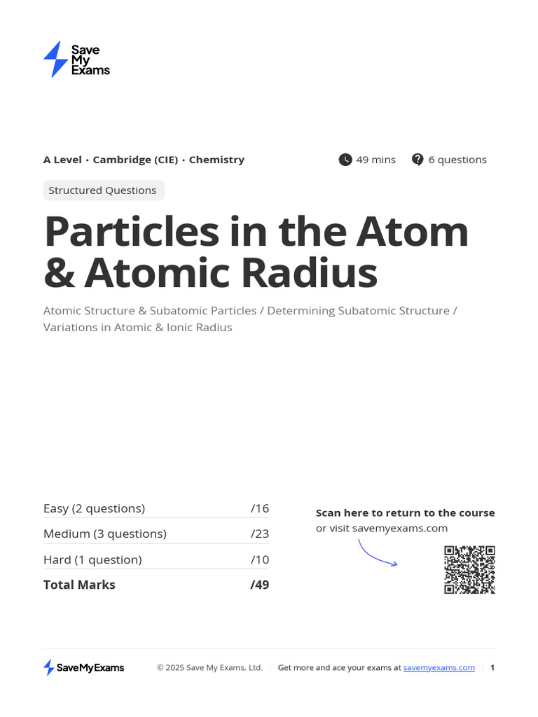Atomic Structure and Radius Questions | PDF | Atoms | Proton
