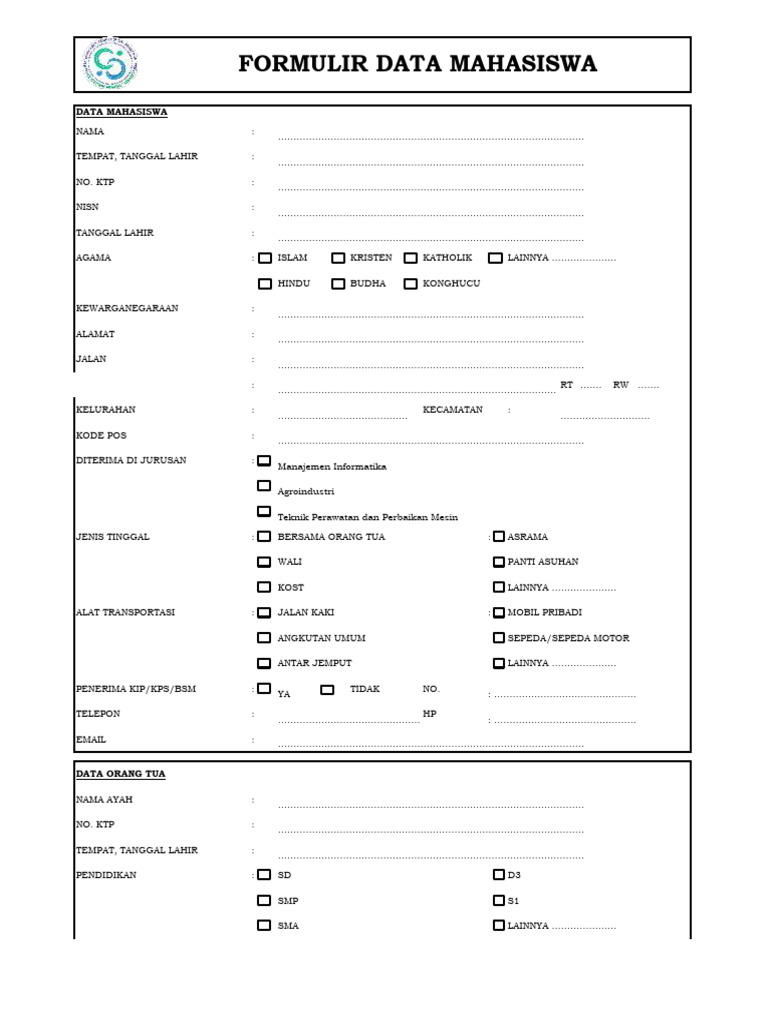 Formulir Data Mahasiswa | PDF