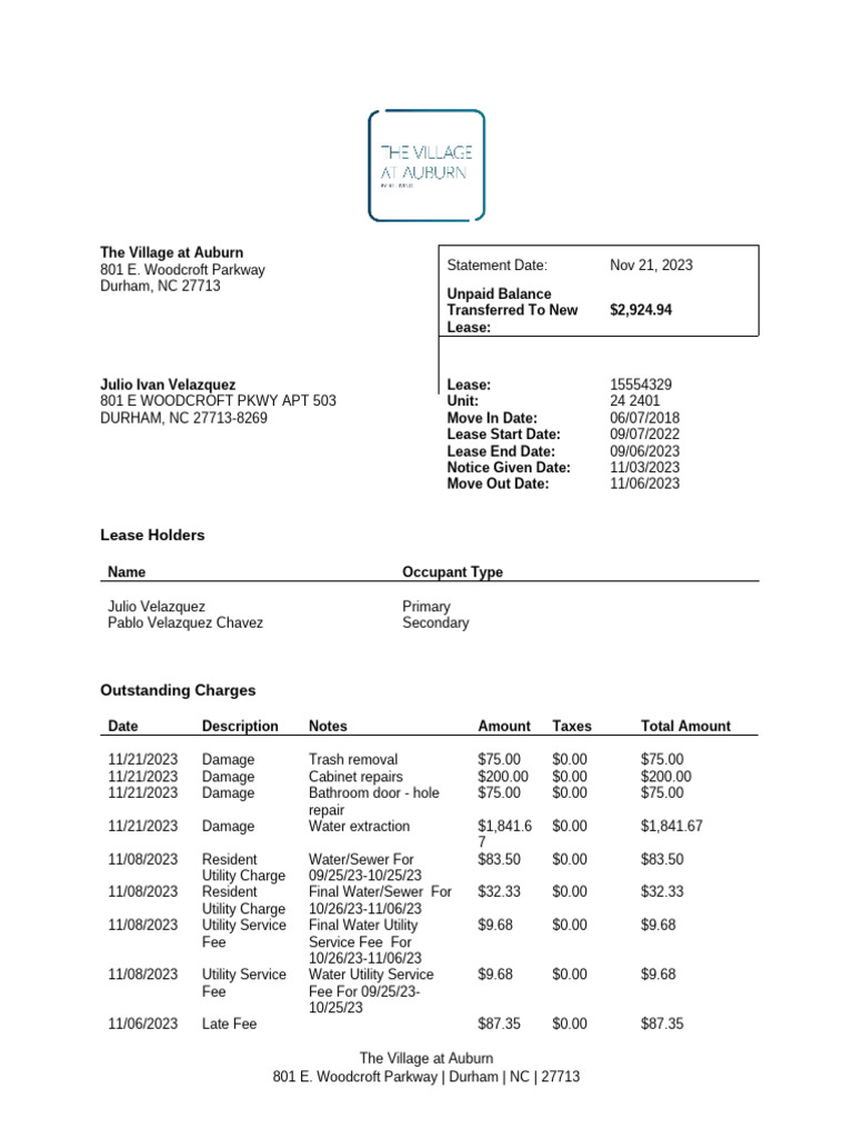 15554329_58424123_17541_Financial_Move_Out_Statement | PDF | Renting | Fee