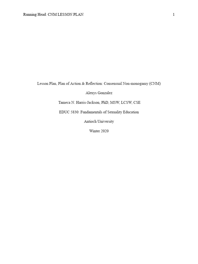 Gonzalez, A - Consensual Non-Monogamy (CNM) Lesson Plan | PDF | Polyamory | Intimate Relationships