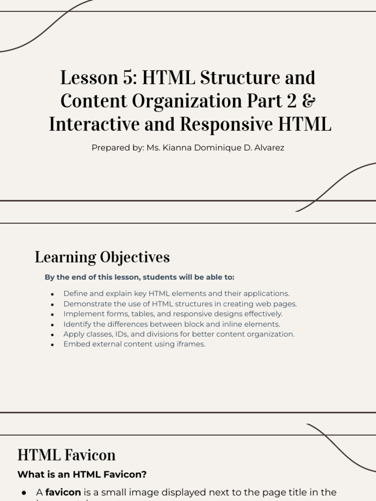 Lesson 5 - HTML Structure and Content Organization Part 2 | PDF | Html Element | Html