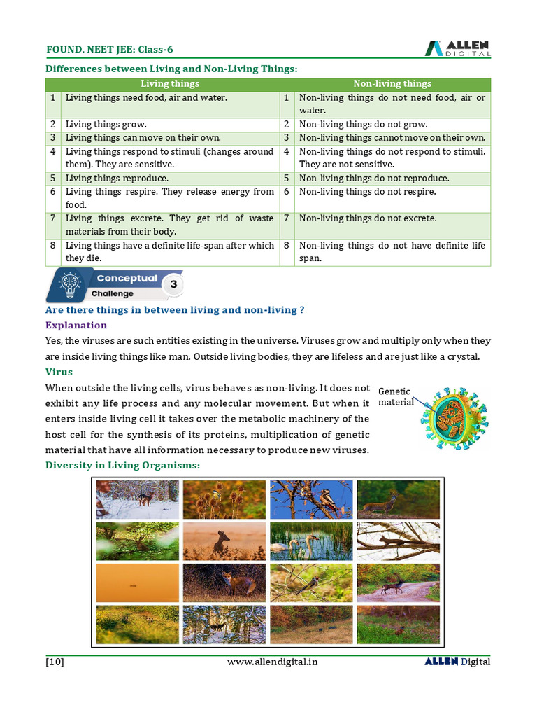Differences Between Living and Non-Living Things | PDF