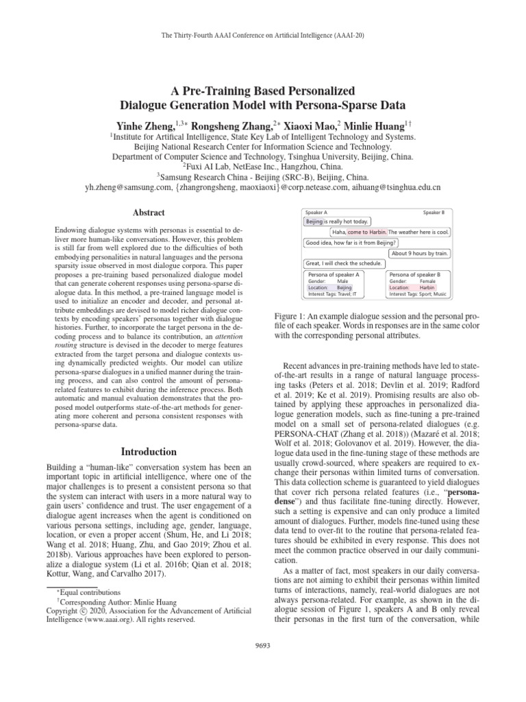 A Pre-Training Based Personalized Dialogue Generation Model with Persona-Sparse Data | PDF ...