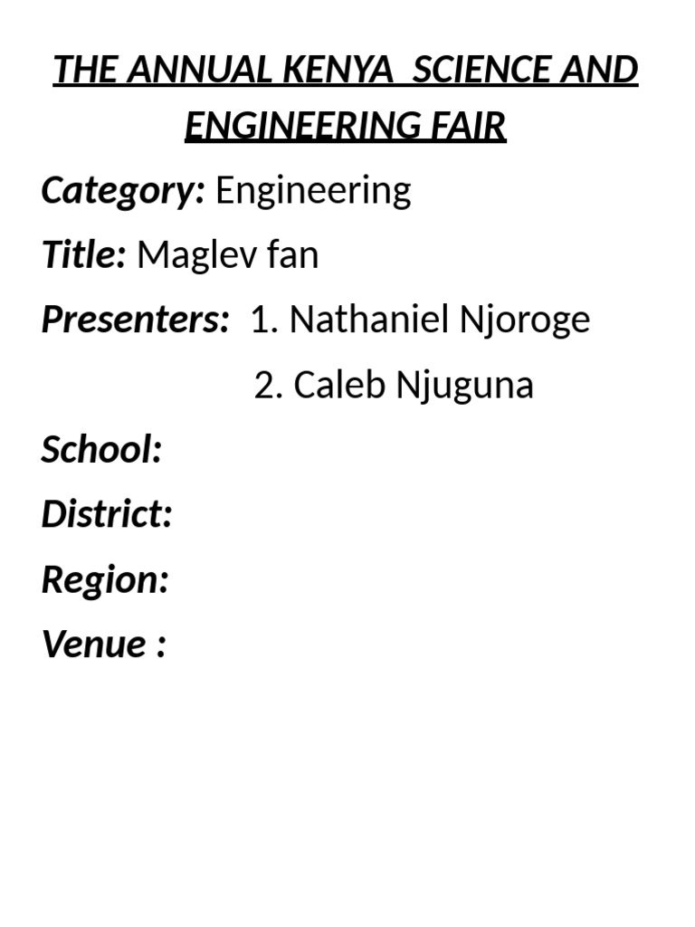 The 62TH Annual Kenya Science and Engineering Fair | PDF