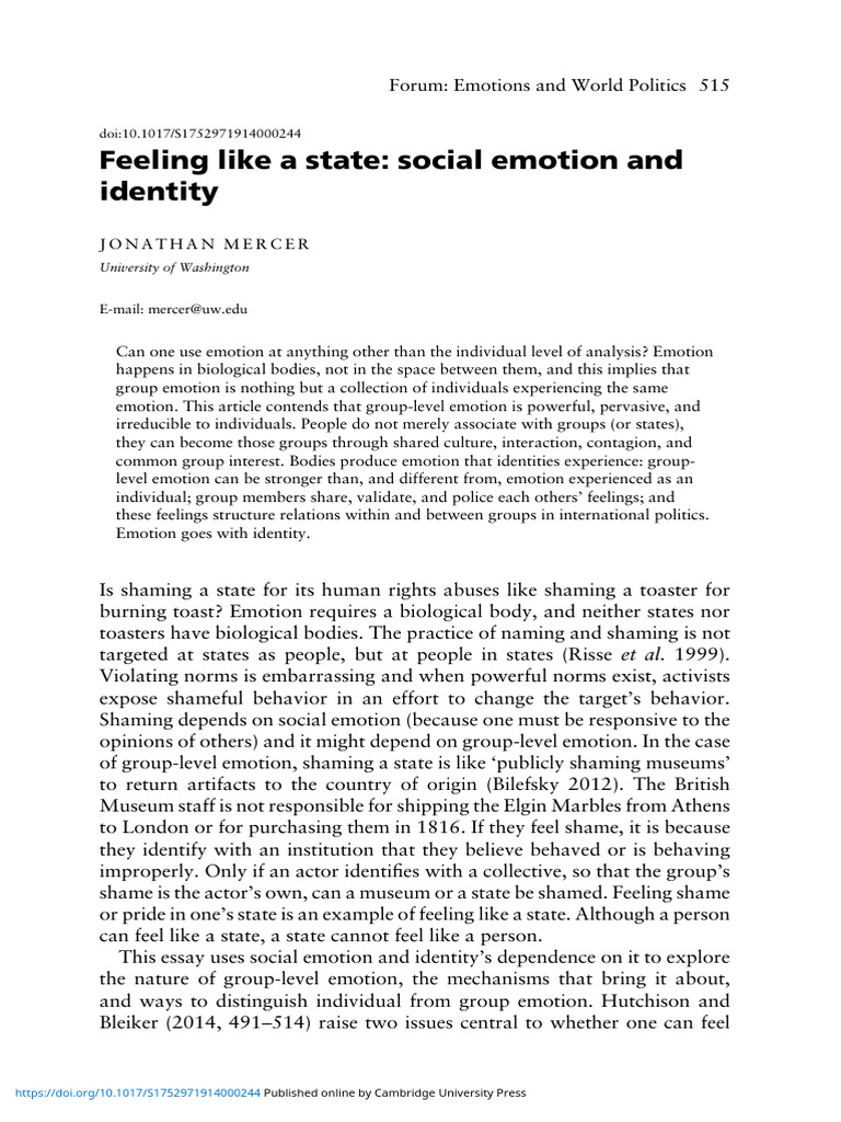 Group Emotion and Social Identity Analysis | PDF | Emotions | Experience